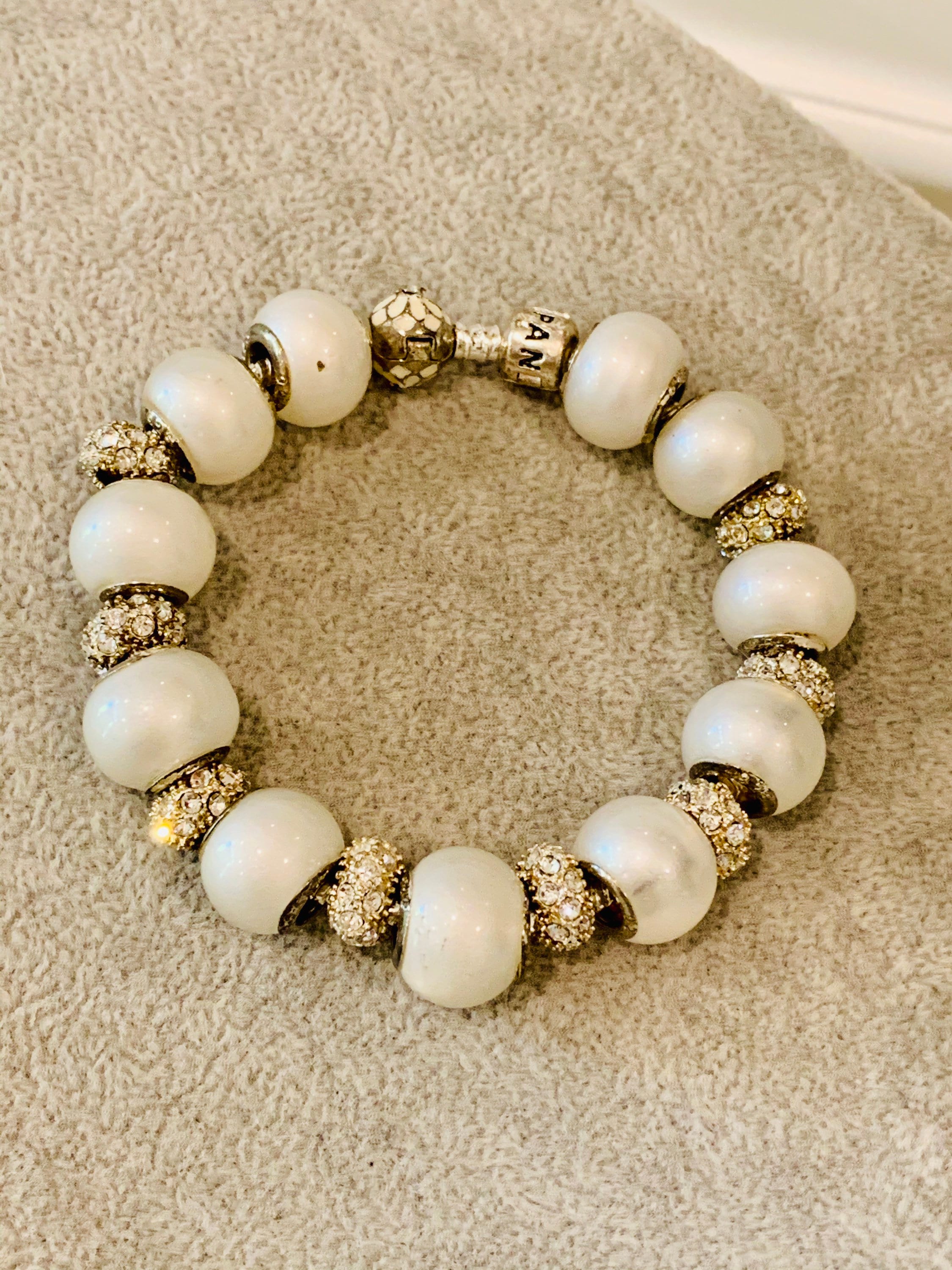 Vintage Authentic Sterling Silver Pandora Bracelet with White | Etsy