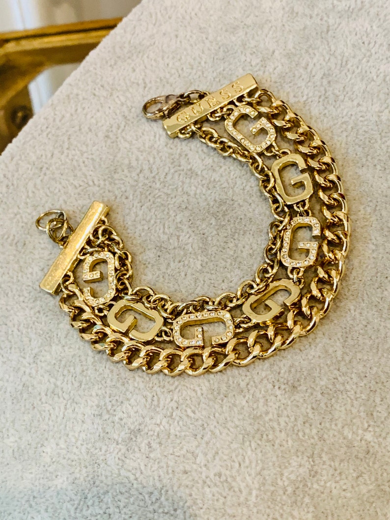Vintage Guess Gold Tone Multi Chain Link Rhinestone - Etsy