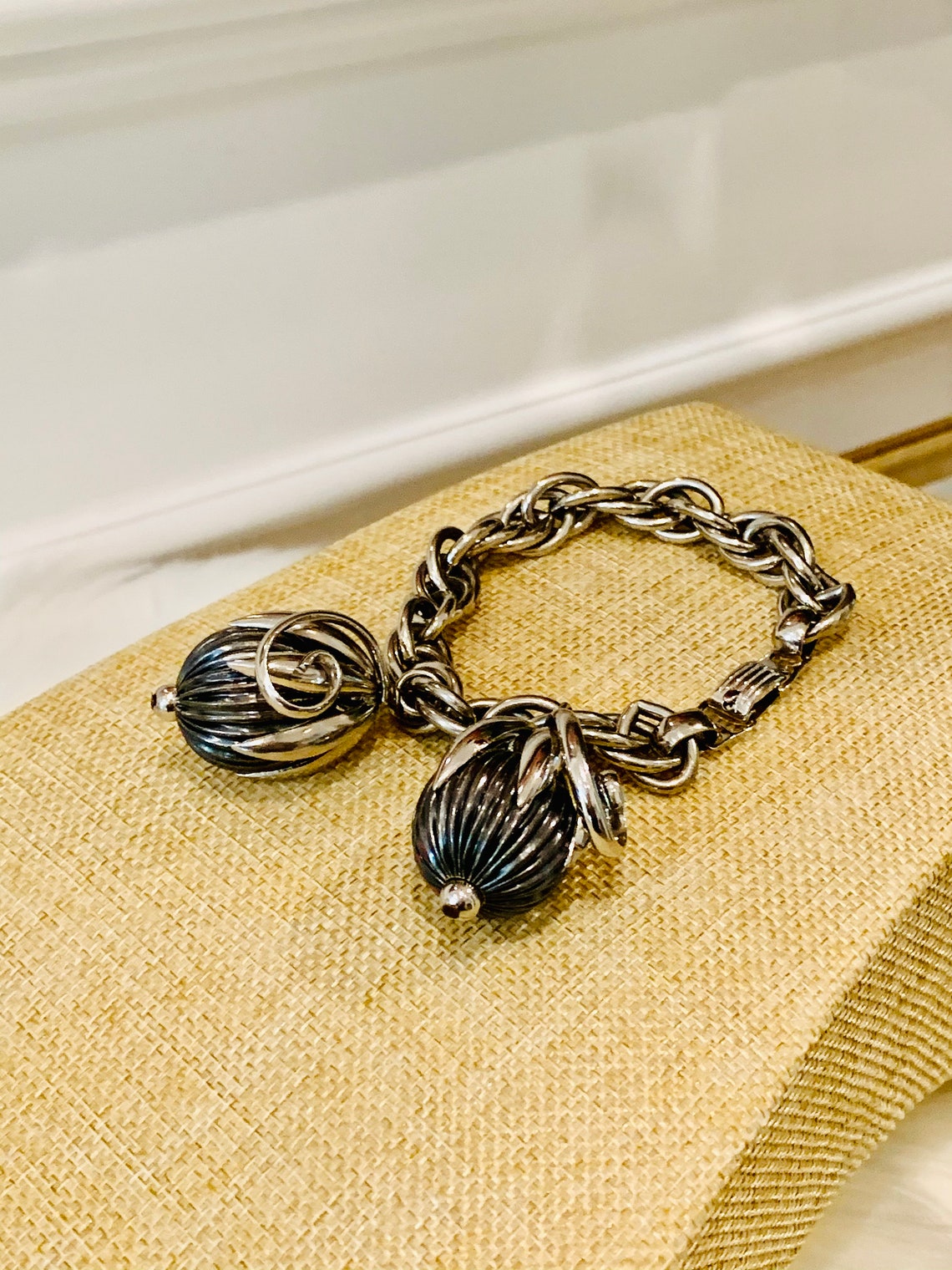 Vintage Napier Silver Tone Double Acorn Chain Link Charm Bracelet - Etsy