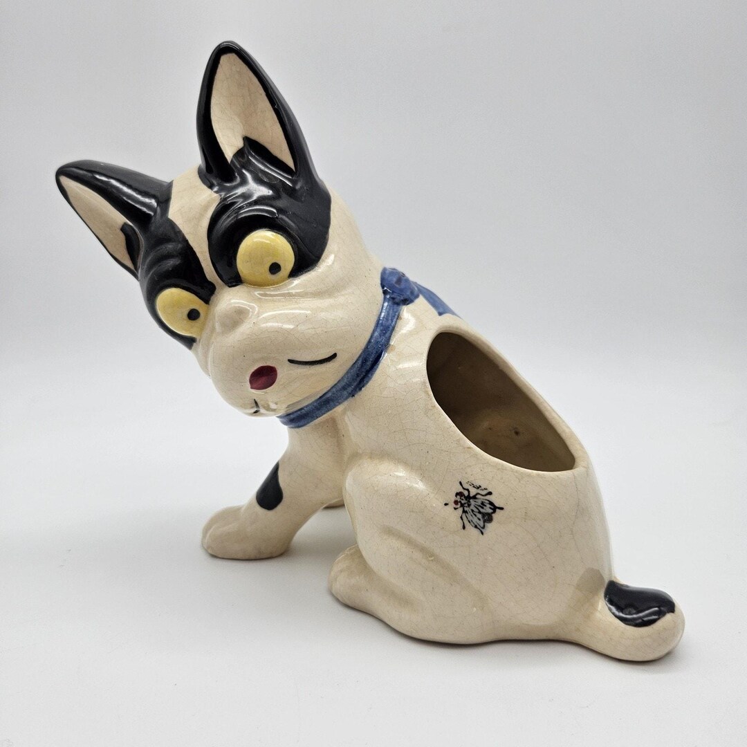 Vintage Small Dog Planter W/ Bug Fly Japan Boston Terrier French ...