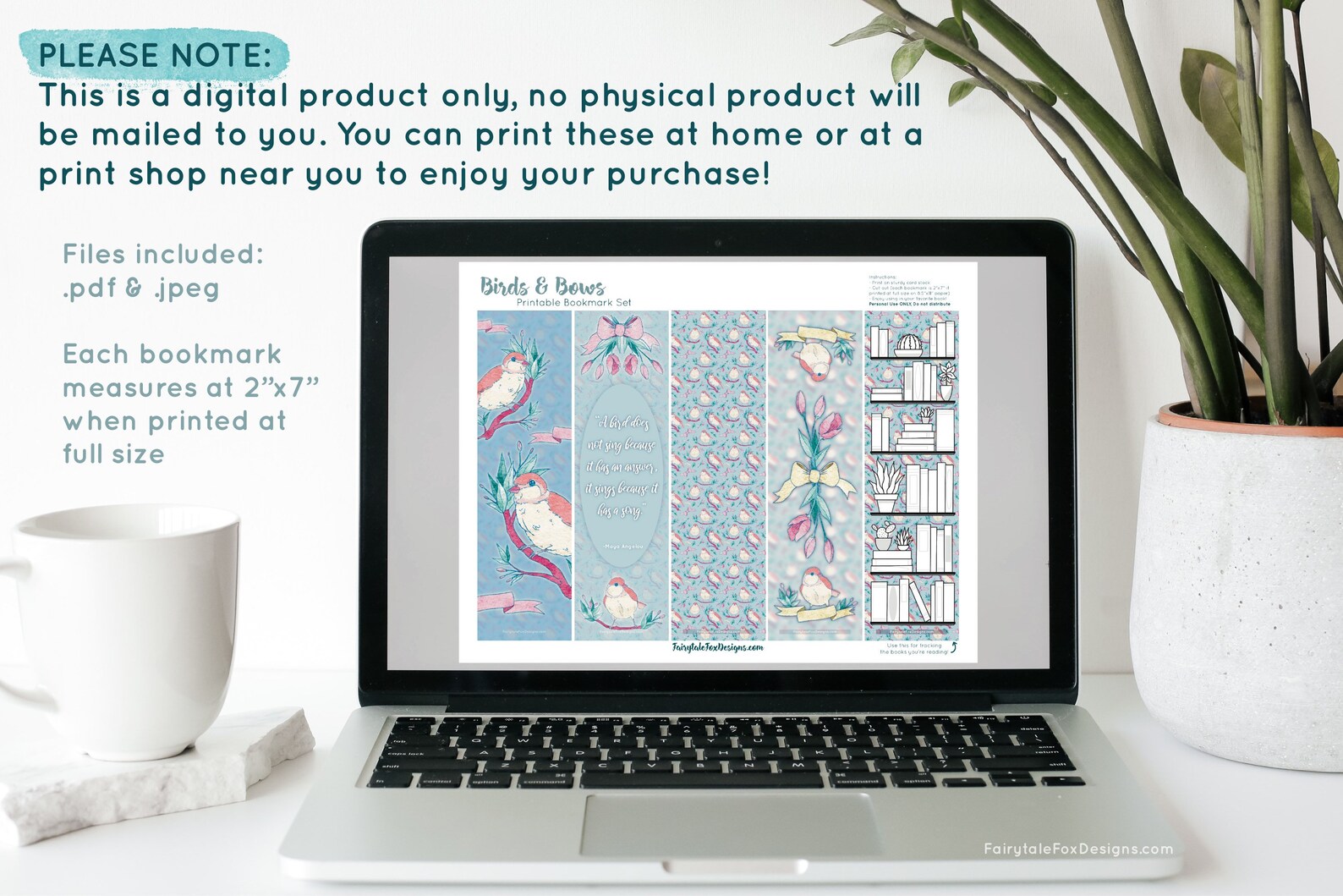 Birds and Bows Bookmark Bird Printable Bookmark printable | Etsy