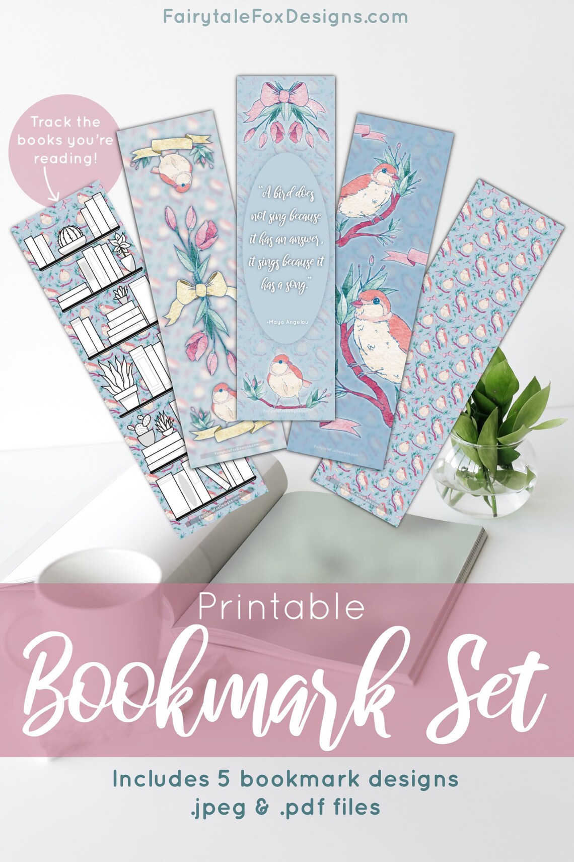 Birds and Bows Bookmark Bird Printable Bookmark printable | Etsy