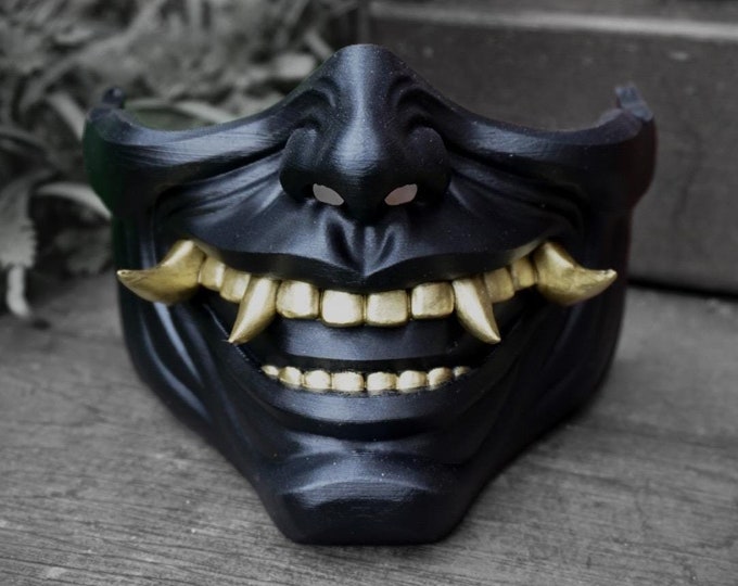 Black and Gold Mempo Mask, Samurai Mask, Oni Mask, Cosplay Mask ...