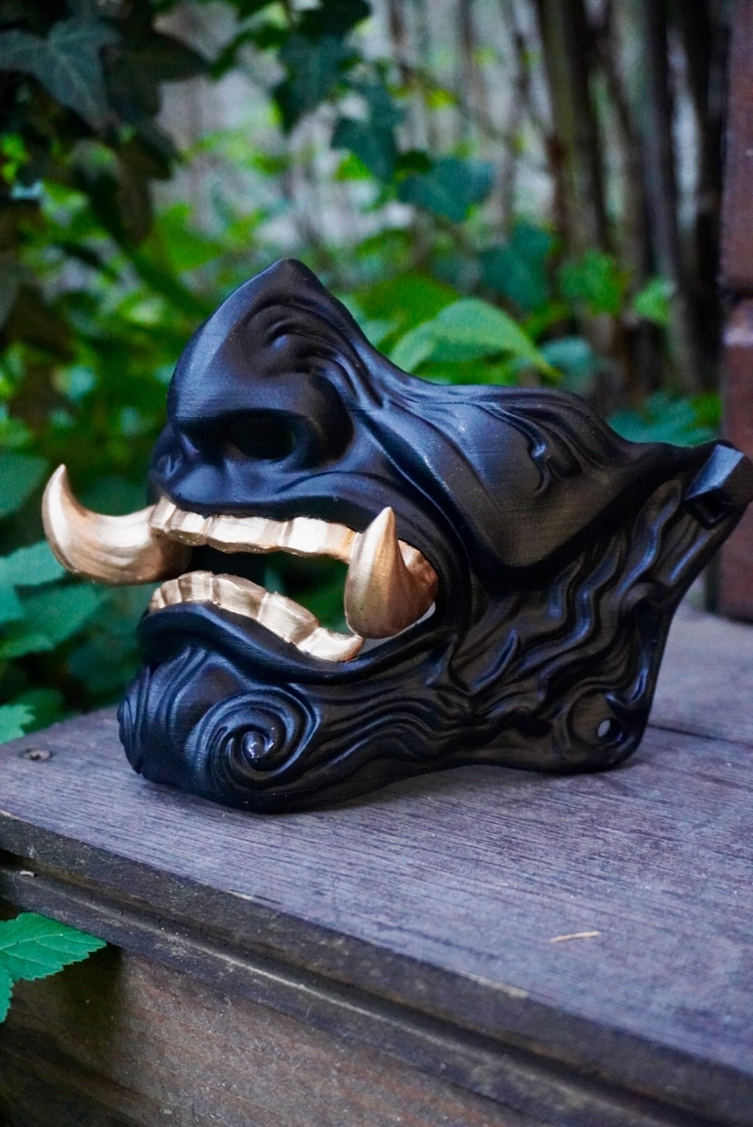 Black and Gold Mempo Mask, Samurai Mask, Oni Mask, Cosplay Mask ...