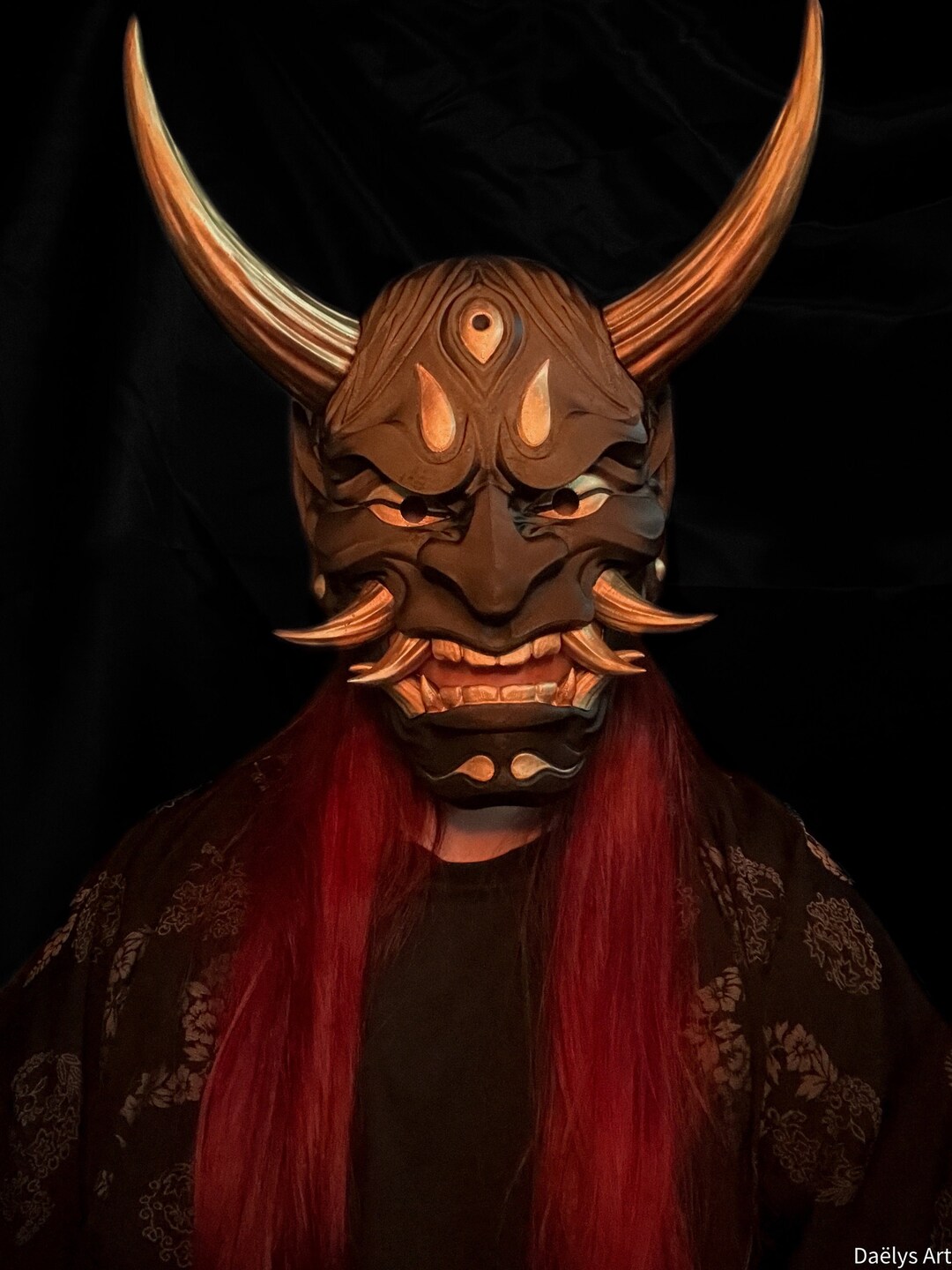 Black and Gold Wearable Hannya Mask, Hannya Mask, Japanese Decoration ...