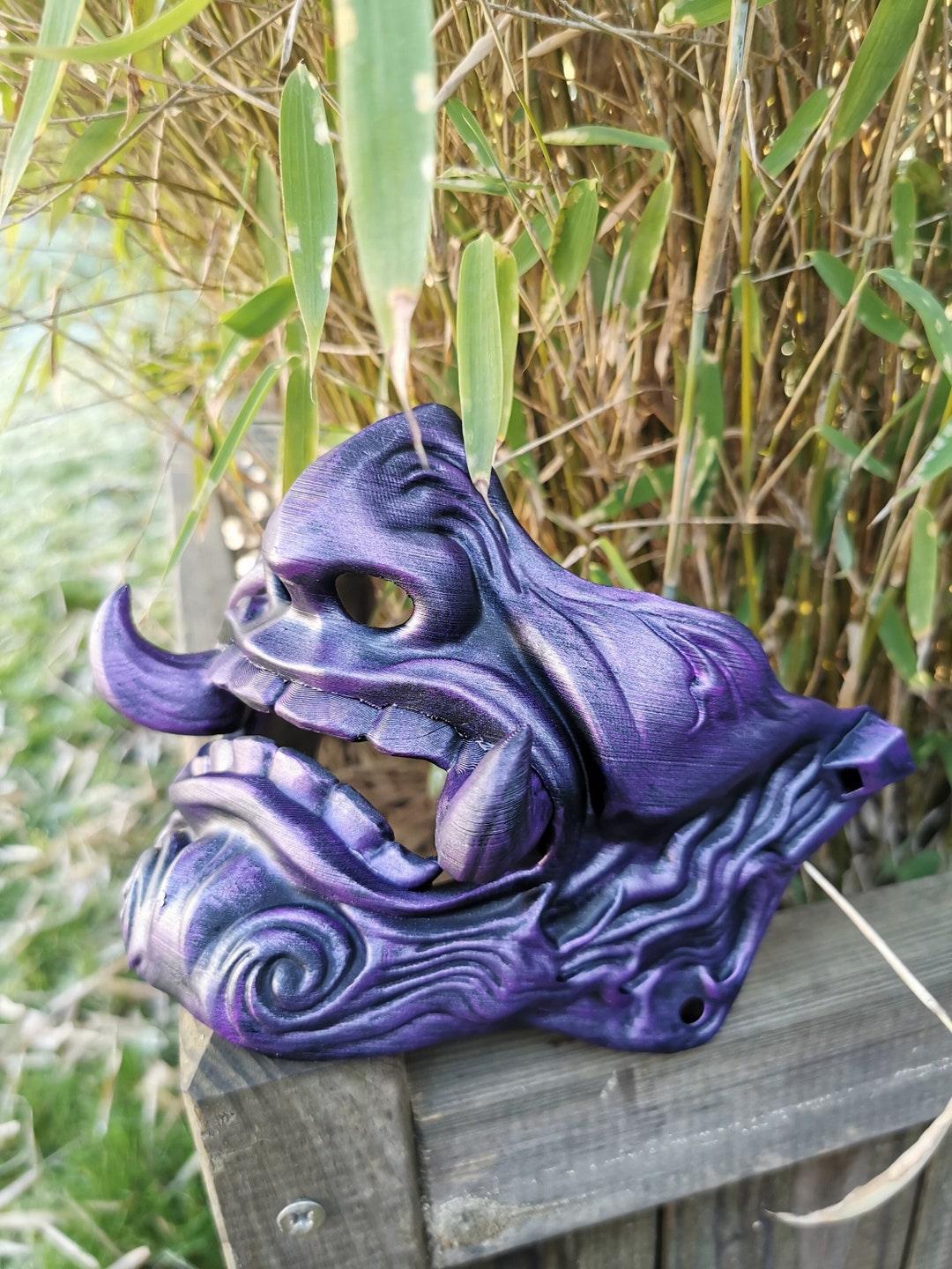 Purple Mempo Mask, Samurai Mask, Oni Mask, Cosplay Mask, Japanese ...