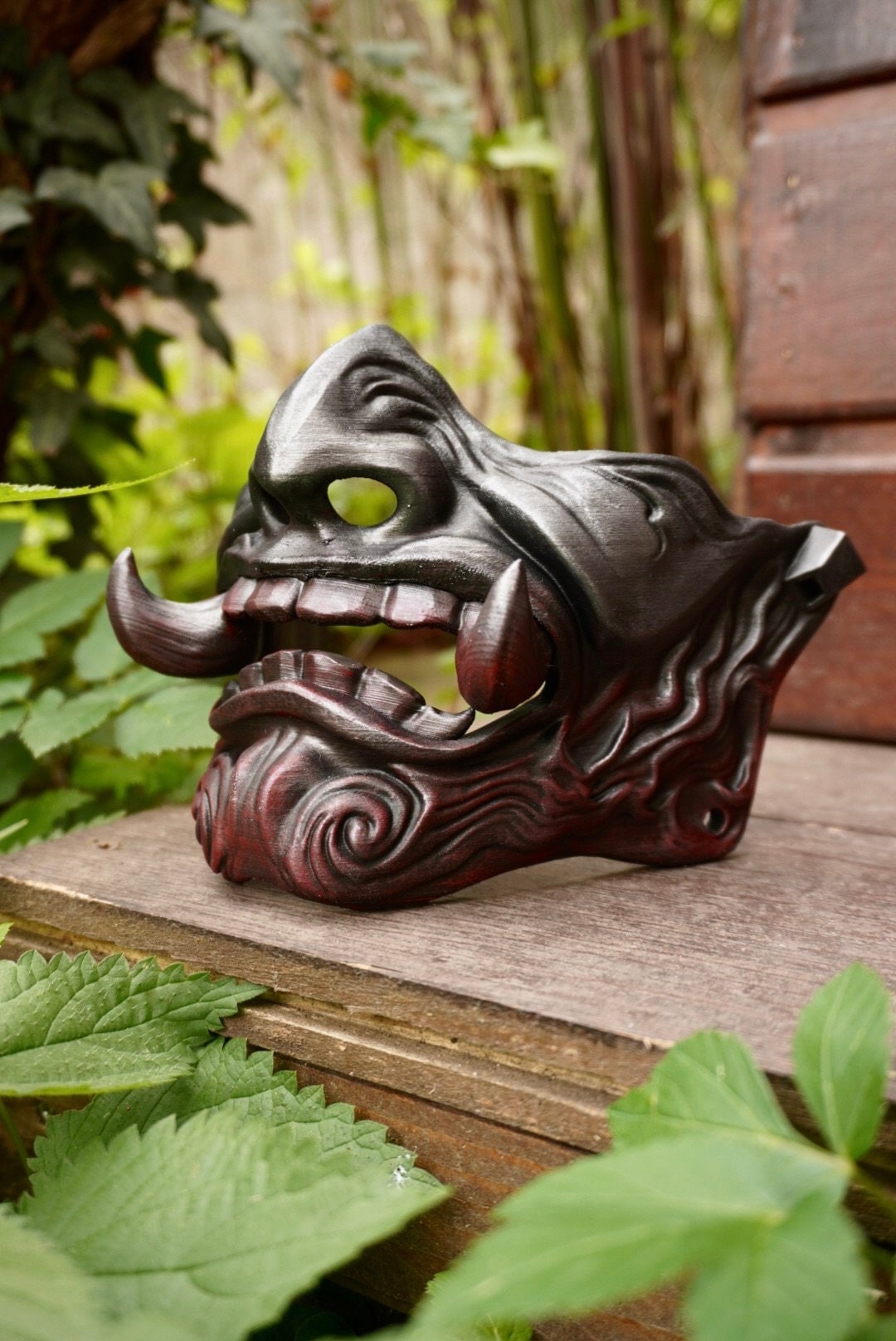 Black and Red Mempo Mask, Samurai Mask, Oni Mask, Cosplay Mask ...