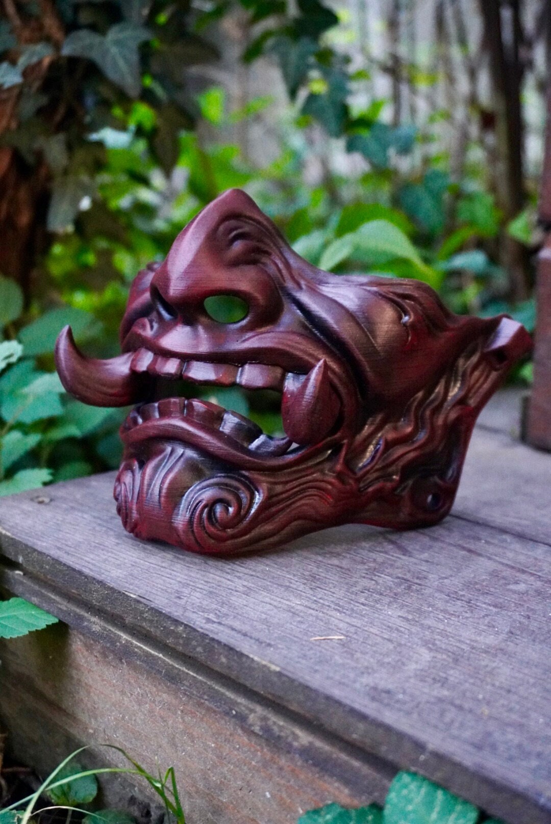 Burgundy Mempo Mask, Samurai Mask, Oni Mask, Cosplay Mask, Japanese ...
