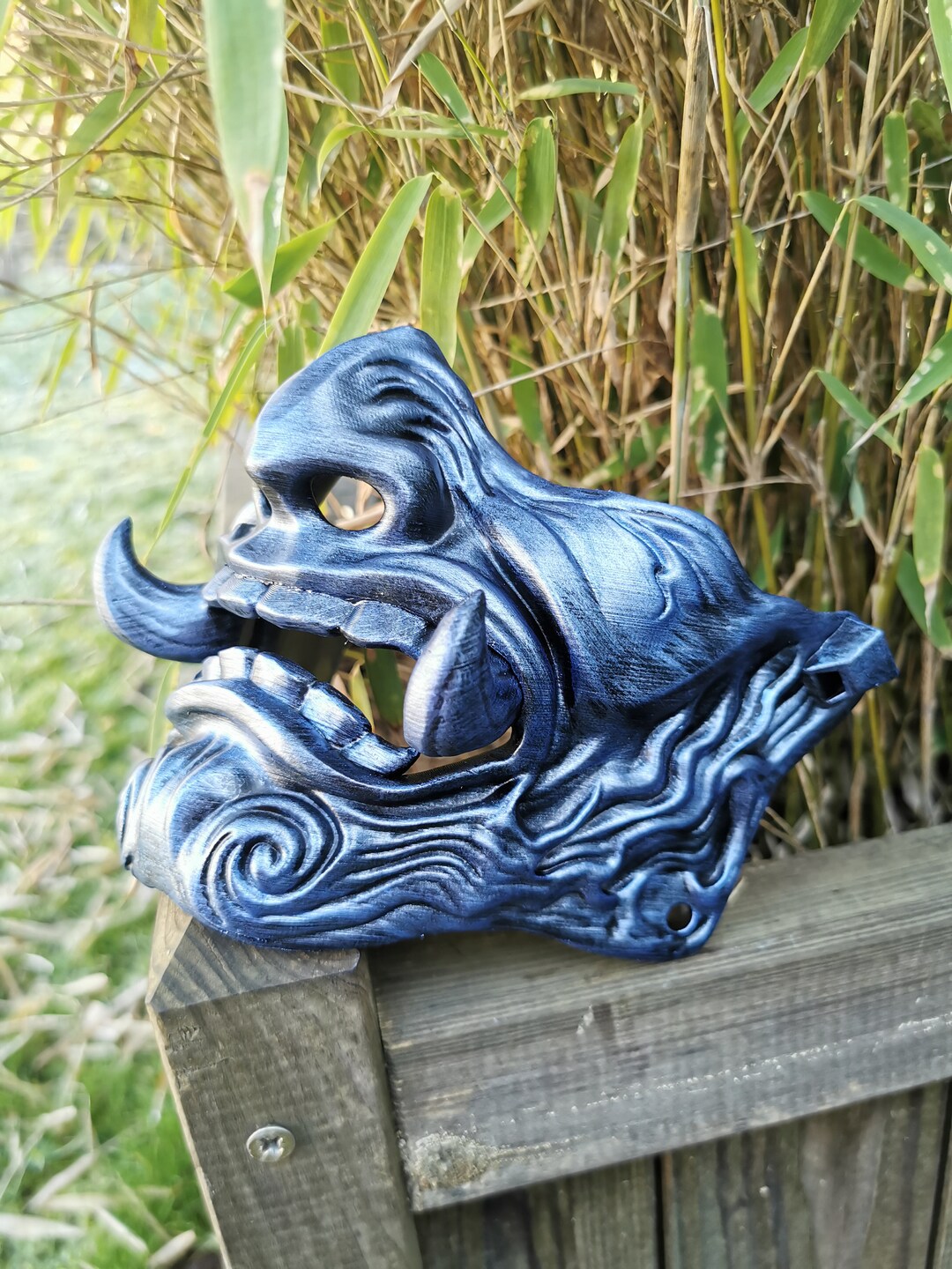 Blue Mempo Mask, Samurai Mask, Oni Mask, Cosplay Mask, Japanese ...