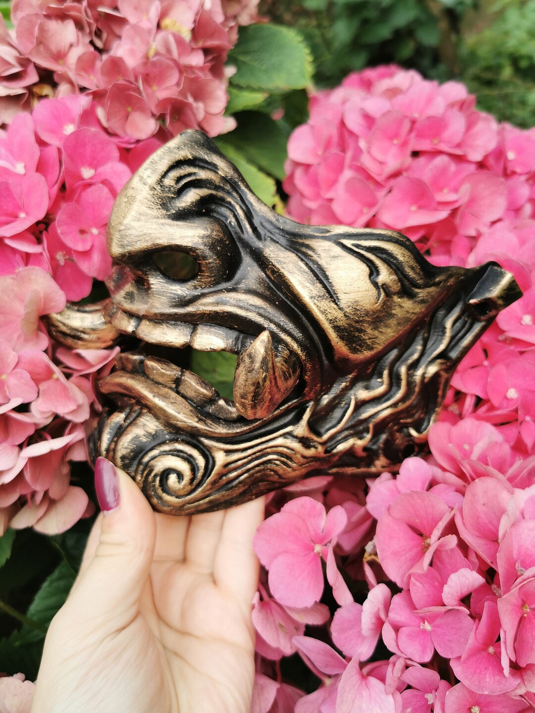 Golden Mempo Mask, Samurai Mask, Oni Mask, Cosplay Mask, Japanese ...