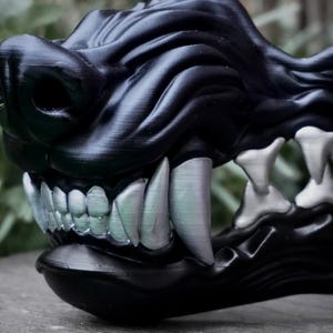 Mempo Black and Silver Wolf Mask, Samurai Mask, Oni Mask, Cosplay Mask ...