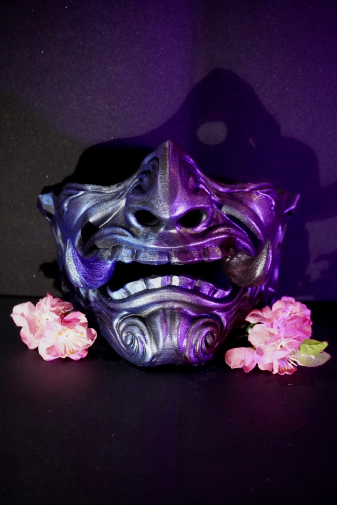 Blue and Purple Mempo Mask, Samurai Mask, Oni Mask, Cosplay Mask ...