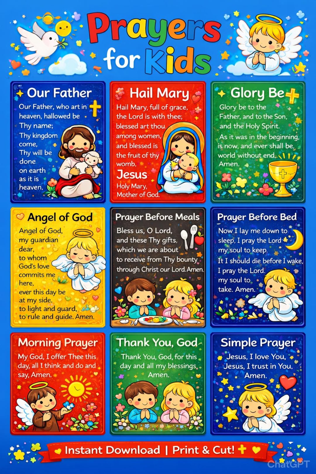 Catholic Prayer Cards for Kids, Sunday School Printable (digital ...