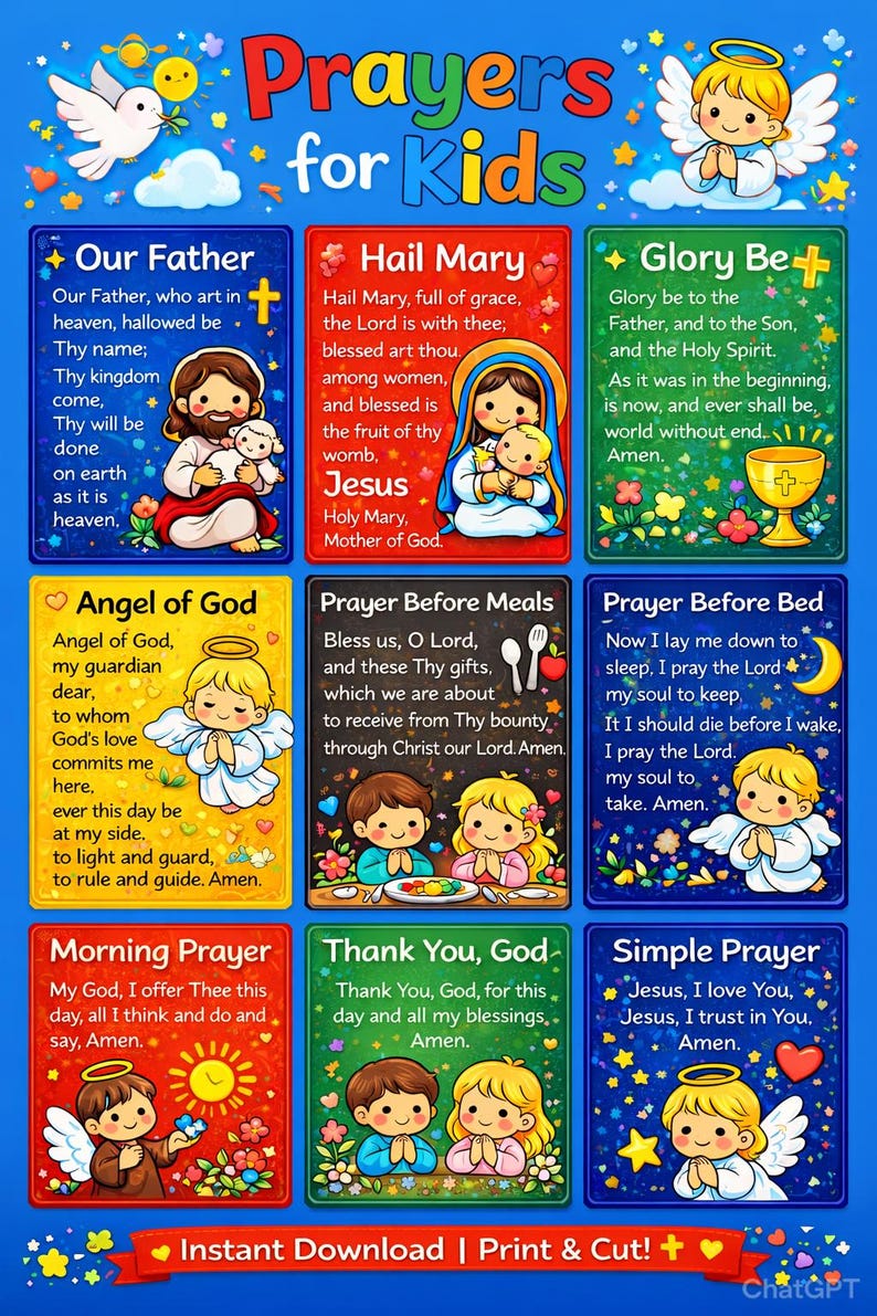 Catholic Prayer Cards for Kids, Sunday School Printable (digital ...