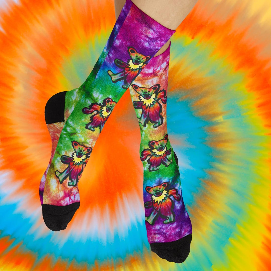 Tie Dye Dancing Bear Grateful Dead Inspired, Hippie, Unisex Socks ...