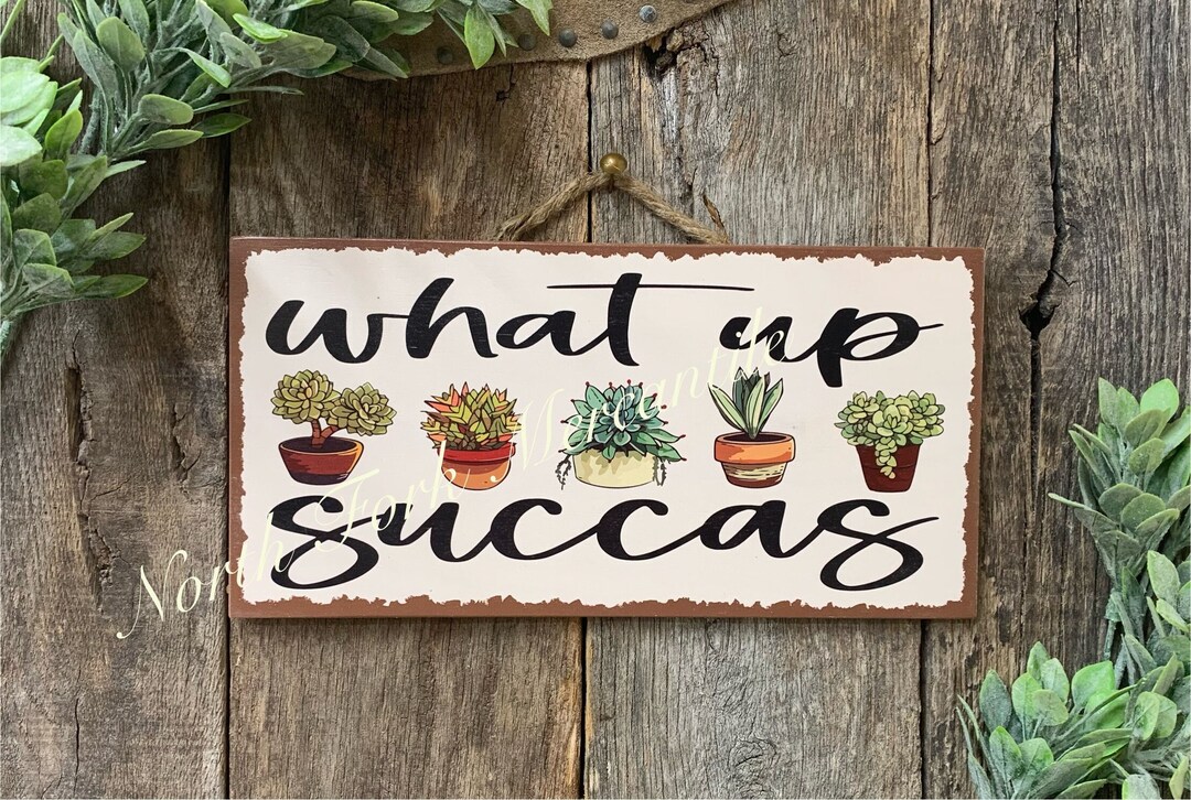 What up Succas, Funny Succulent Sign, Plant Lover Gift, Housewarming ...
