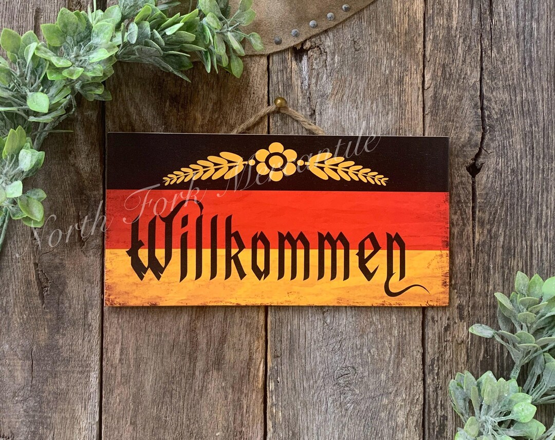 Willkommen, Biergarten Sign, German Sign, Beer Garden Sign, Bar Sign ...