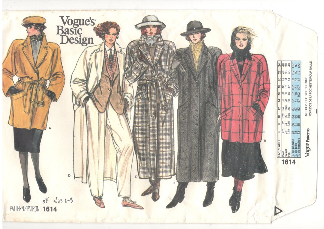 Vogue Basic Design 1714 ©1985 Misses' Coat. Size 6-8. - Etsy