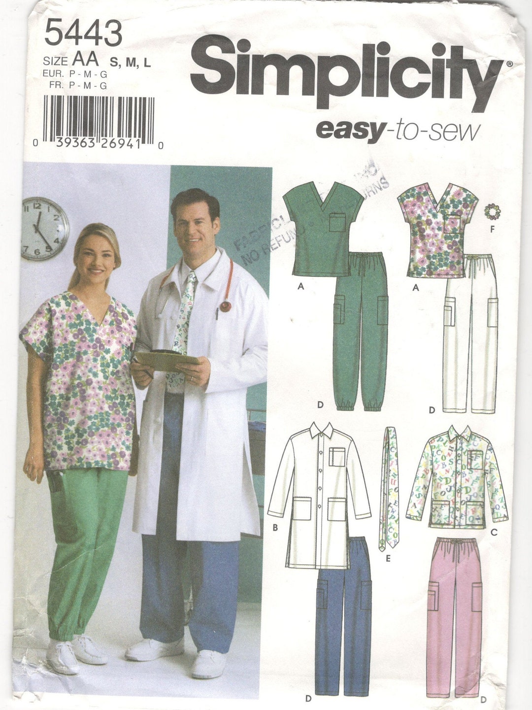 Simplicity 5443 Sewing Pattern, Women's and Mens' Scrub Top, Jacket in ...