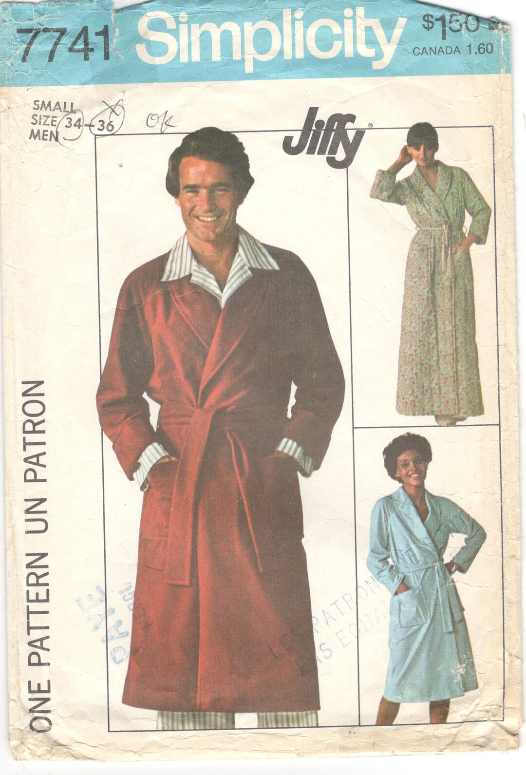 Simplicity 7741 Sewing Pattern, Men's Jiffy Robe, Size Small. Vintage ...