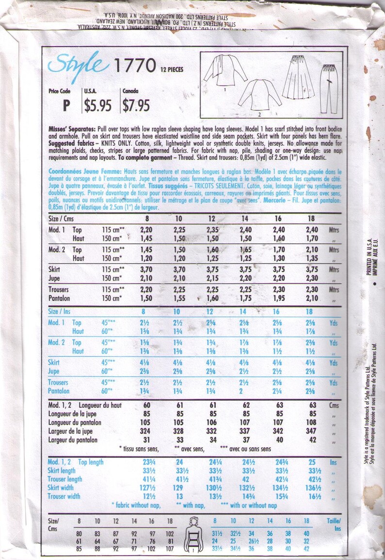 Uncut Style 1770 90s Sewing Pattern Size 8-18 Womens' | Etsy