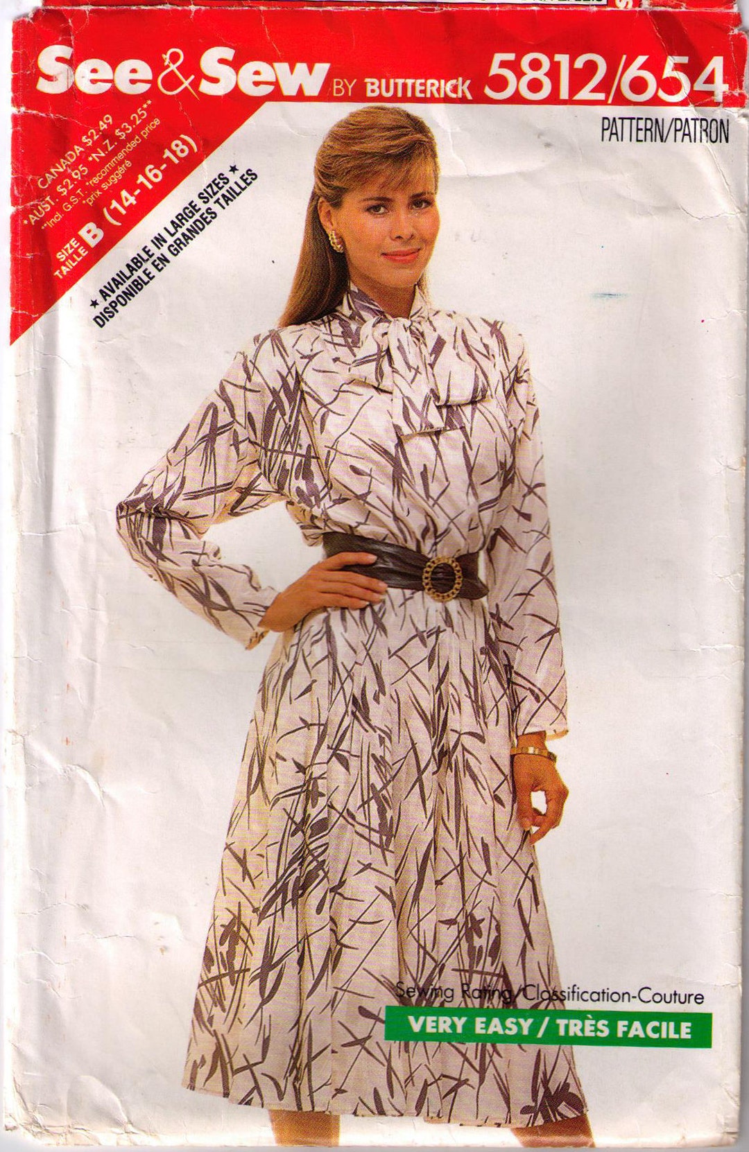 Uncut See and Sew 5812, 80s Sewing Pattern, Size 14-18 Women's Dress ...