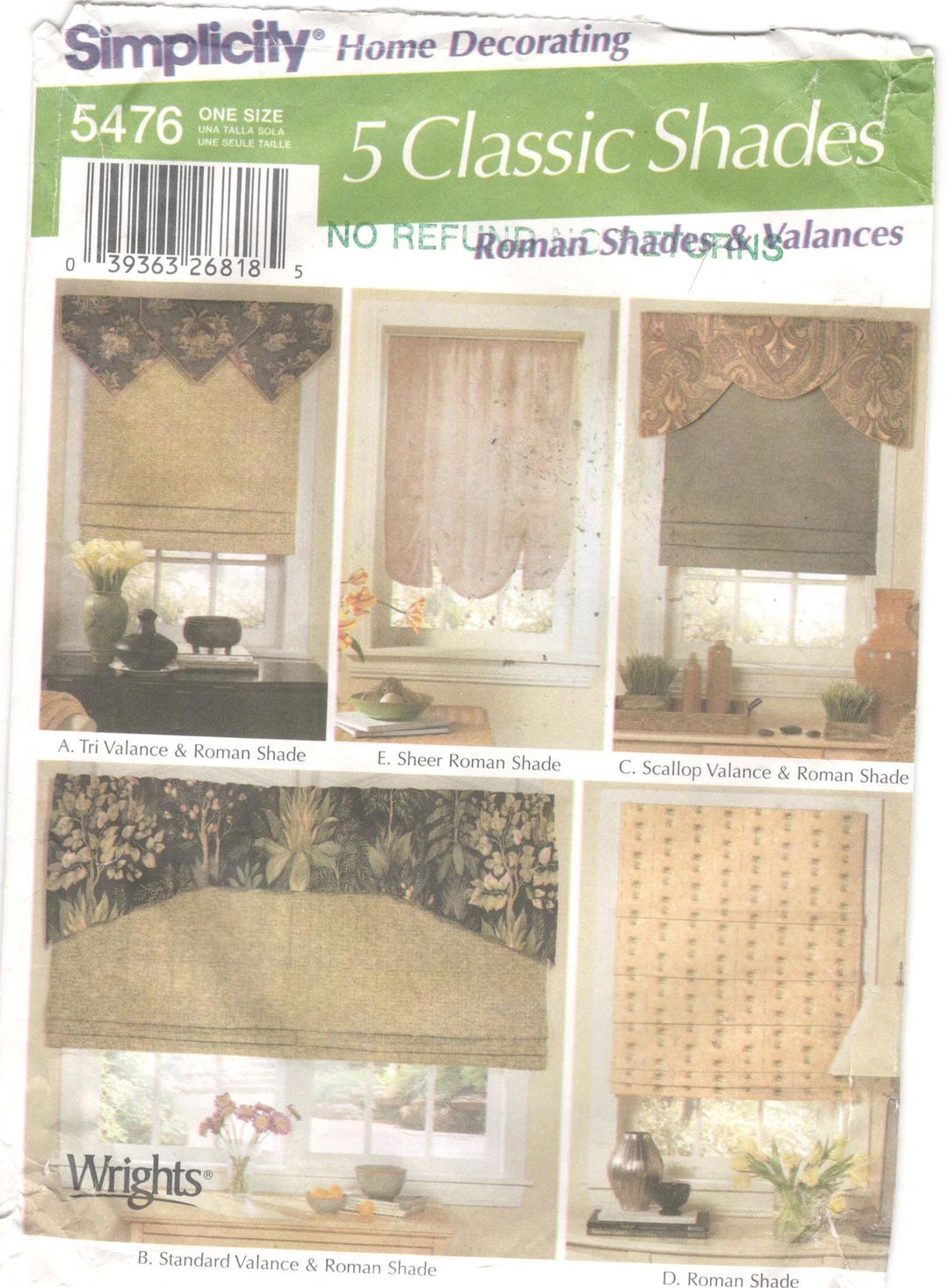 Simplicty 5476 Sewing Pattern, Weights Home Decorate, 5 Clasic Shades ...