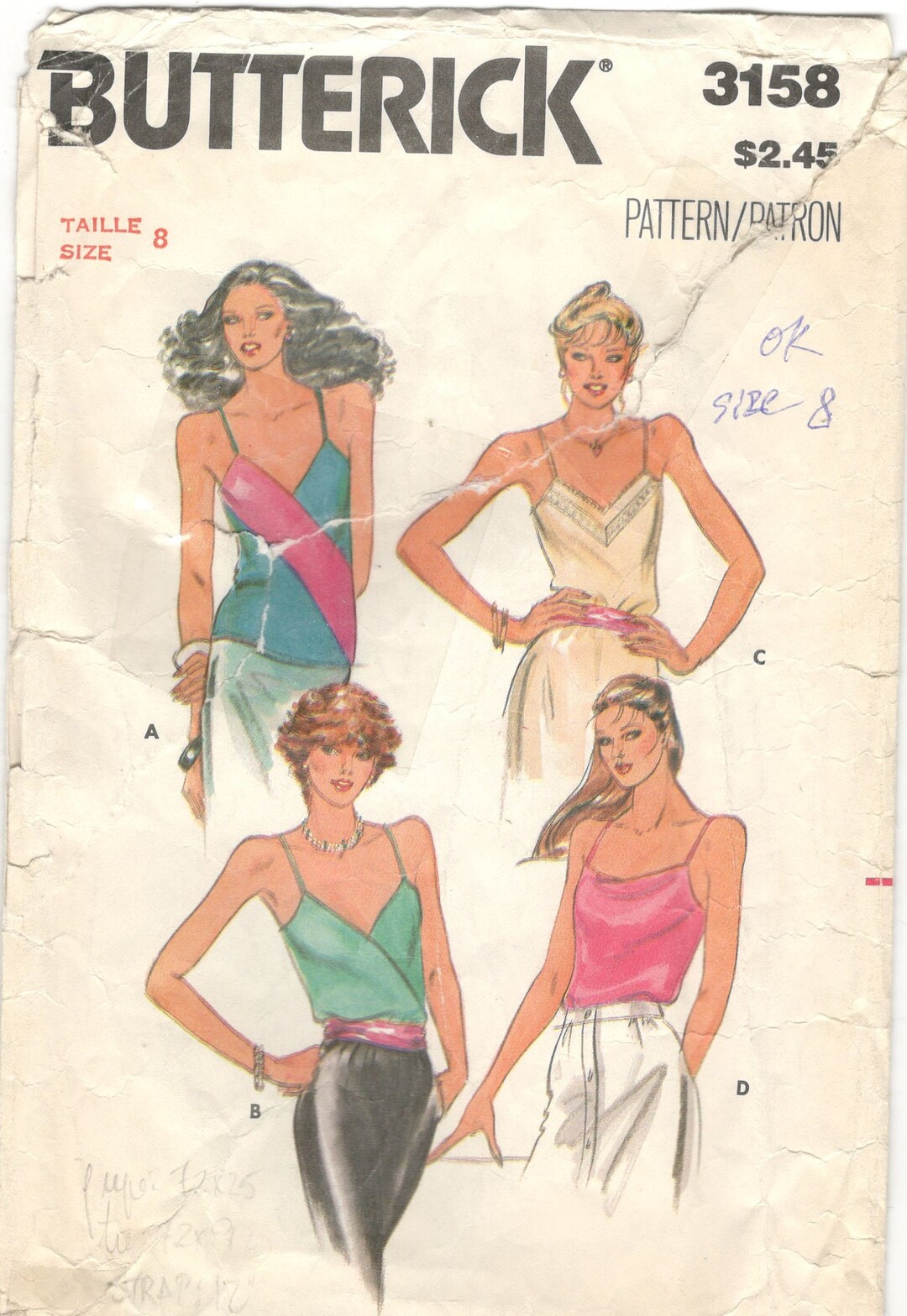 Butterick 3158 Sewing Pattern, Misses' Top, 80s Vintage Pattern, Size 8 ...
