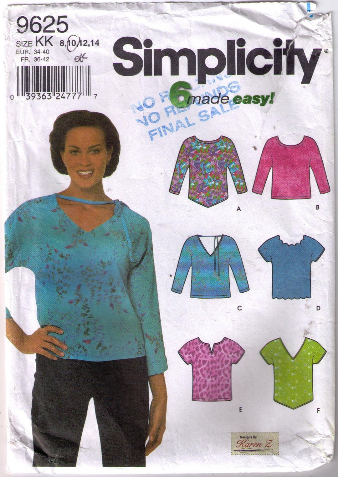 Simplicity 9625, Sewing Pattern, Size 8-10 Shirt Pattern, Boat Neck, V ...