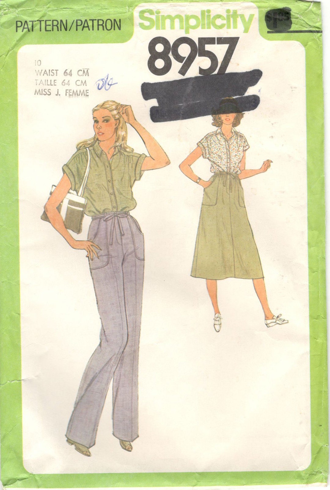 Simplicity 8957: Misses Blouse Skirt and Pants. 70s Pattern, Vintage ...