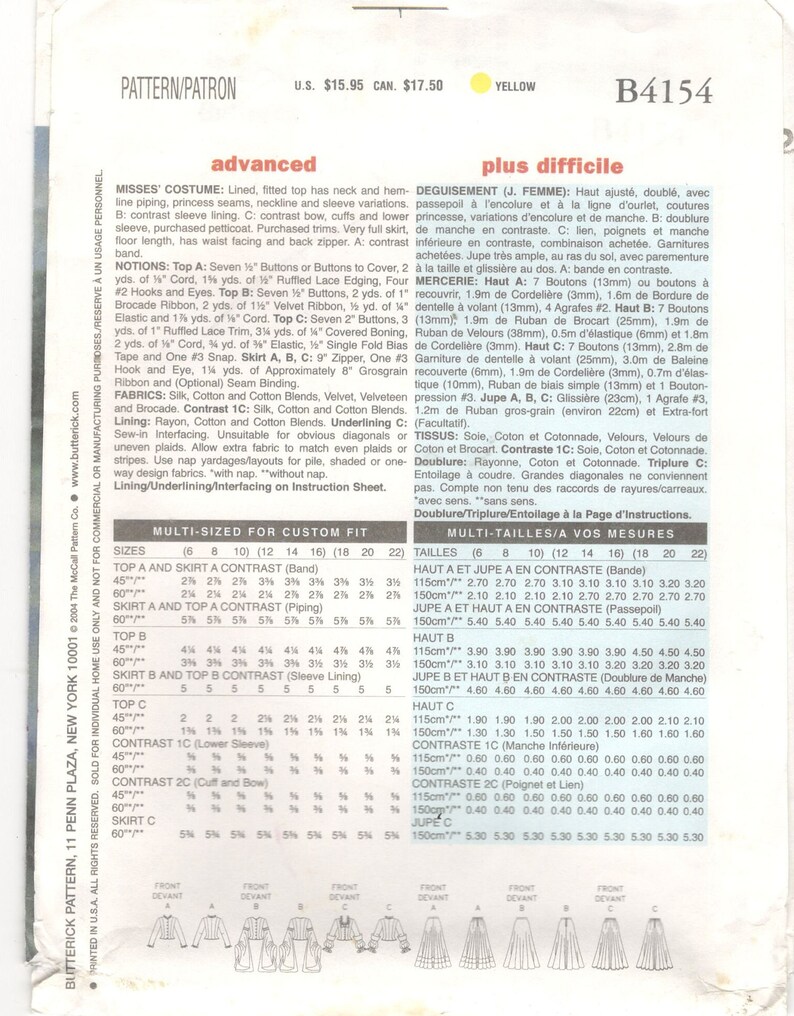 Butterick B4154 Misses' Renaissance Medieval and Victorian - Etsy