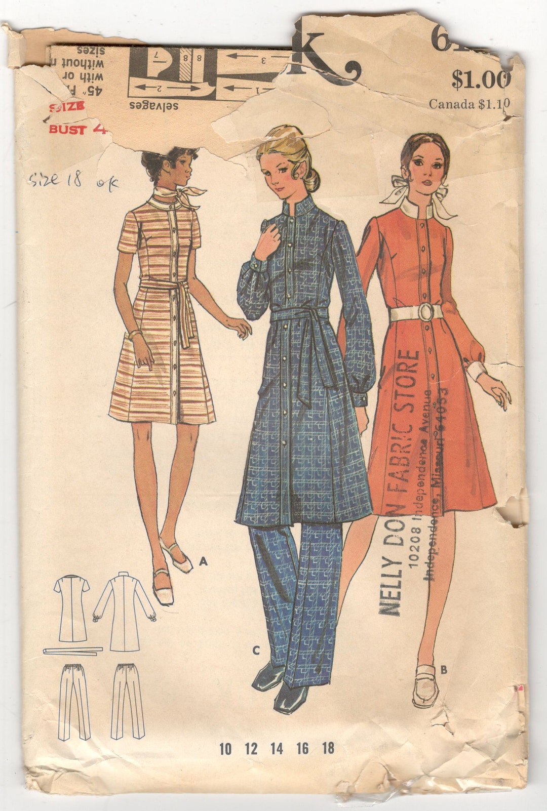 Butterick 6151 Sewing Pattern, Misses' Dress and Pants. Size 16. 60s ...