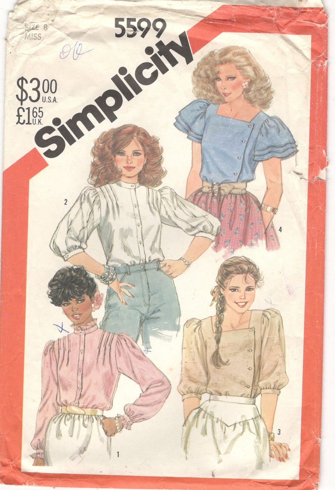 Simplicity 5599 ©1982 Misses Set of Blouses Size 8. - Etsy