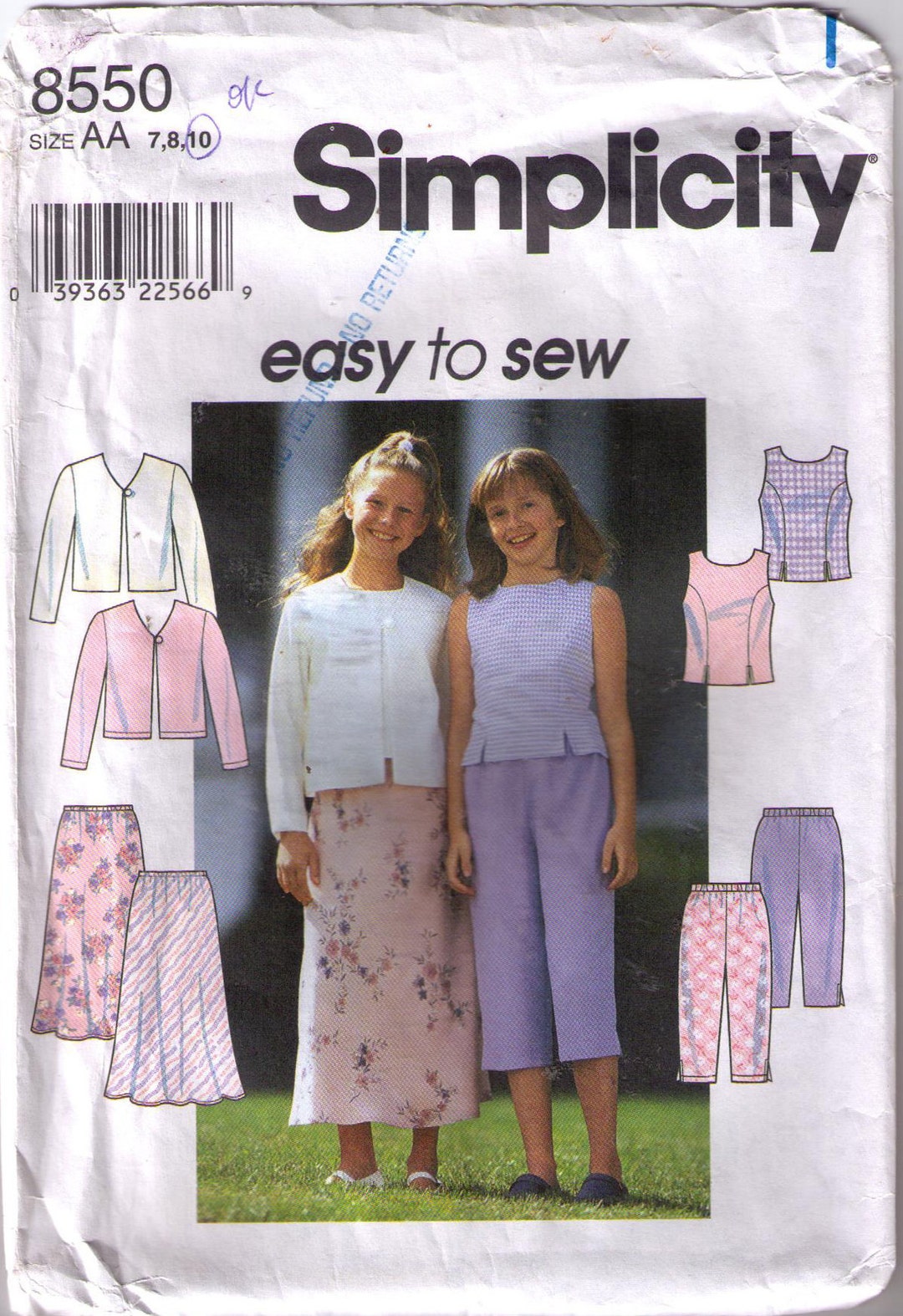Simplicity 8550, 90s Sewing Pattern, Size 7-10 Girl's Tank Top, Single ...
