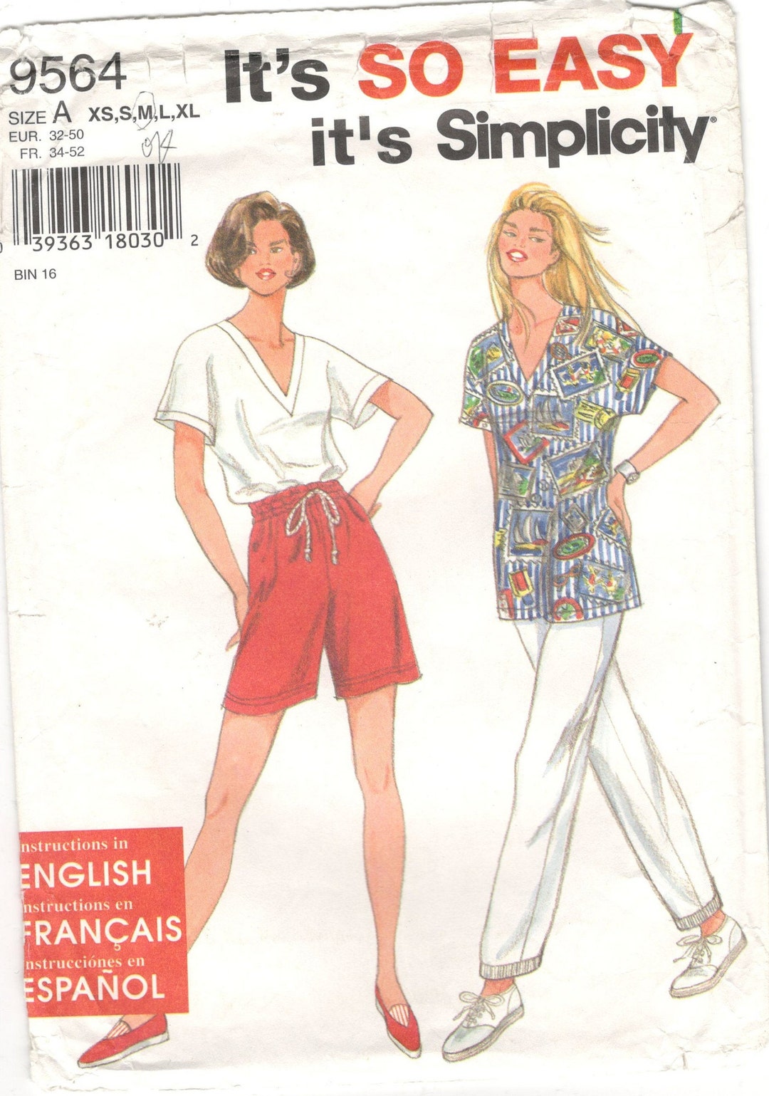 Simplicity 9564 Sewing Pattern, Misses' Pants or Shorts and Top, Size ...
