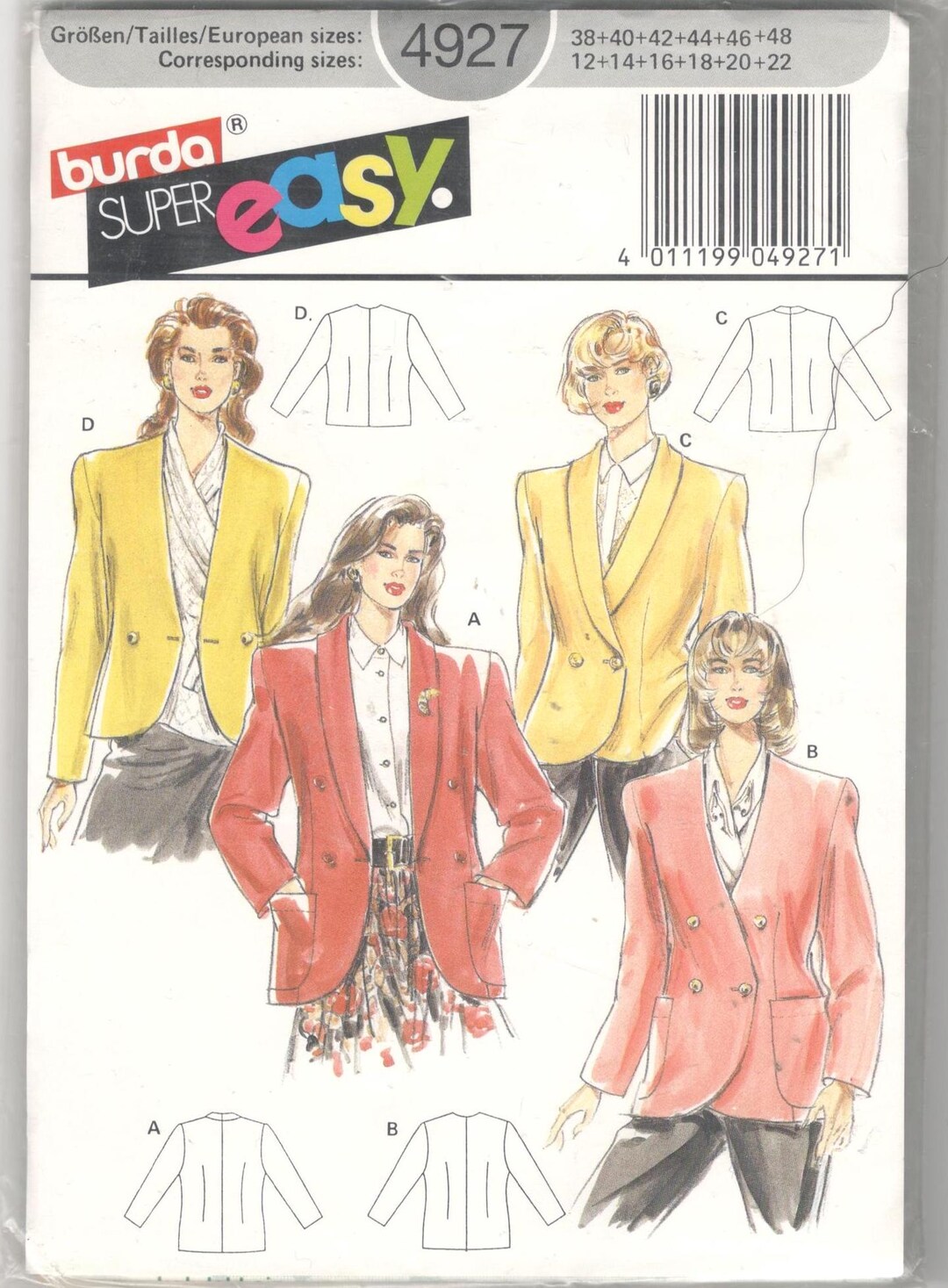 Burda 4927 Sewing Pattern, Misses' Jacket With Collar and Length ...