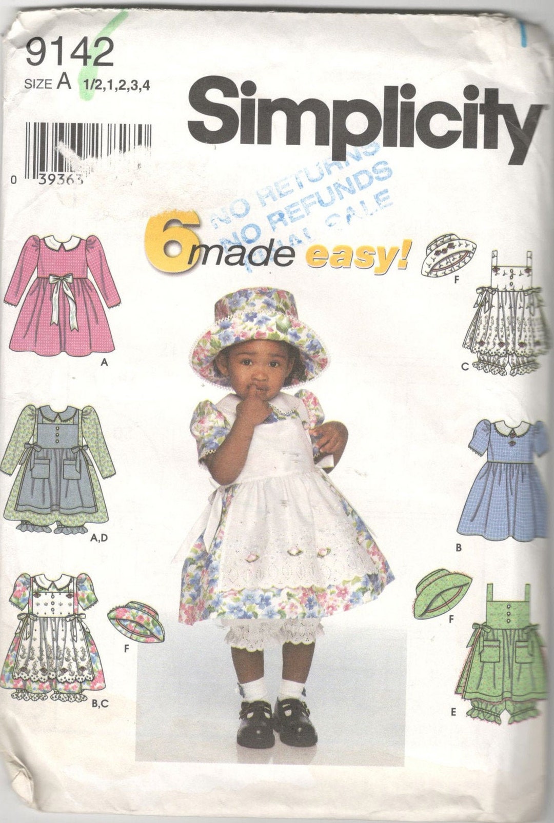Uncut Simplicity 9142, Sewing Pattern, Size 1/2-4 Girl's Ruffle Dress ...