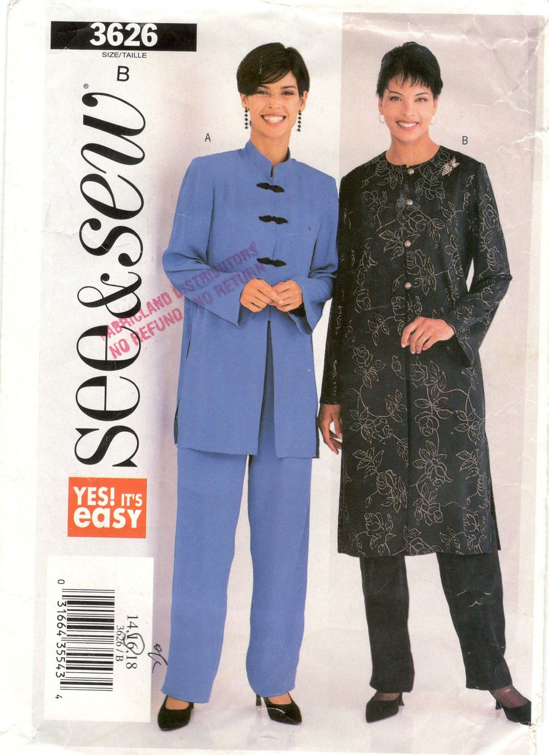 See Sew 3626 Misses Oriental Style Tunic and Straight Leg Pants Pattern ...