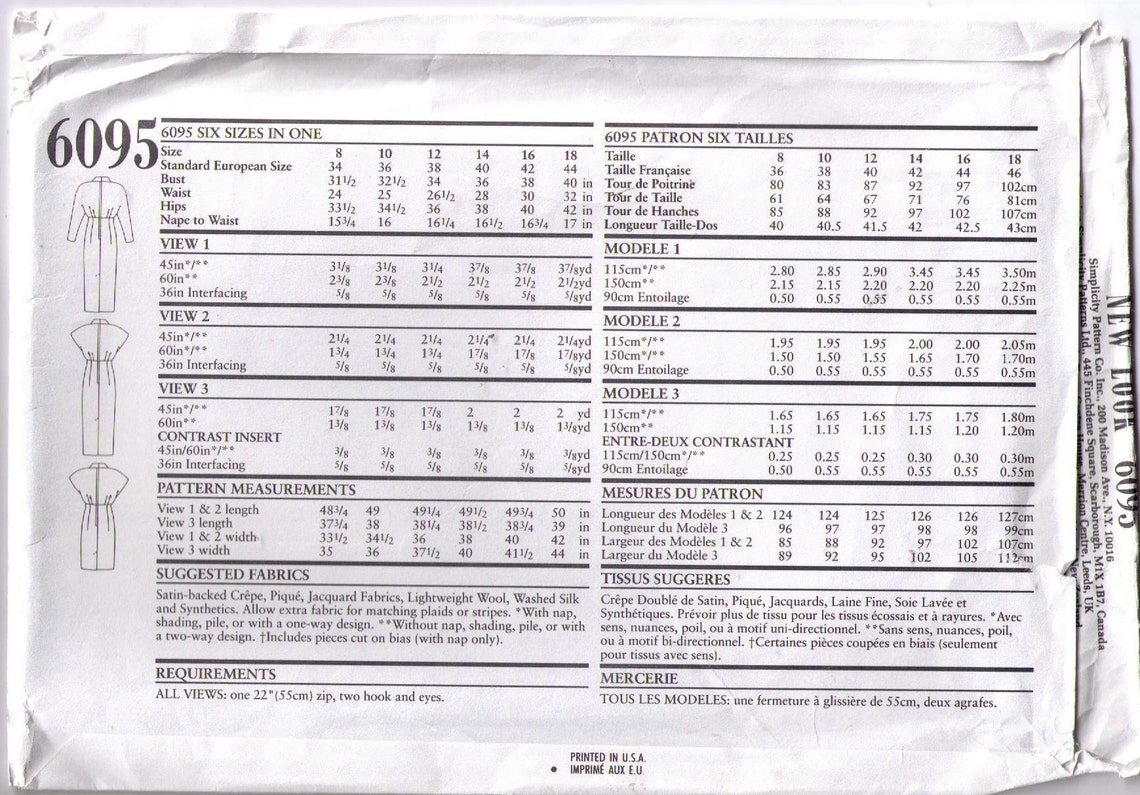 Uncut New Look 6095 Sewing Pattern Size 8-18 Women's | Etsy