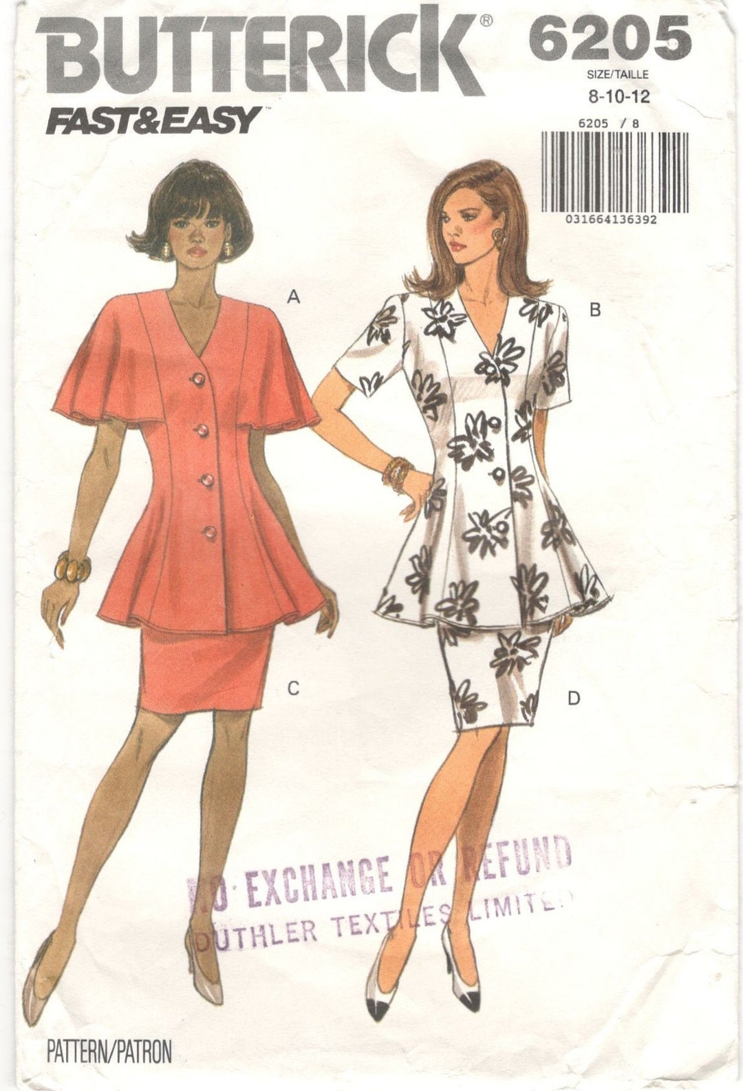 Uncut Butterick 6205 Sewing Pattern Misses Two Piece Dress - Etsy