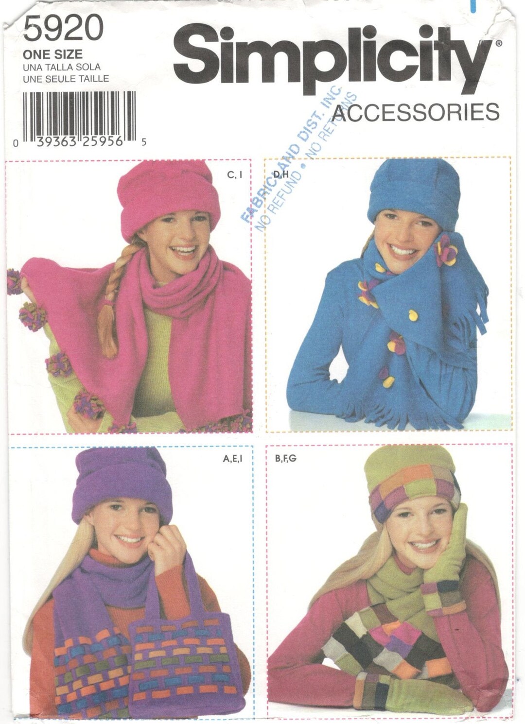Uncut Simplicity 5920 Sewing Pattern, Fleece Accessories, Misses Cap ...