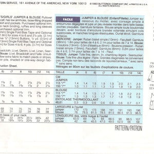 Butterick 6927 Sewing Pattern, Girls' Jumper, Blouse, Size 4-5-6. Uncut ...