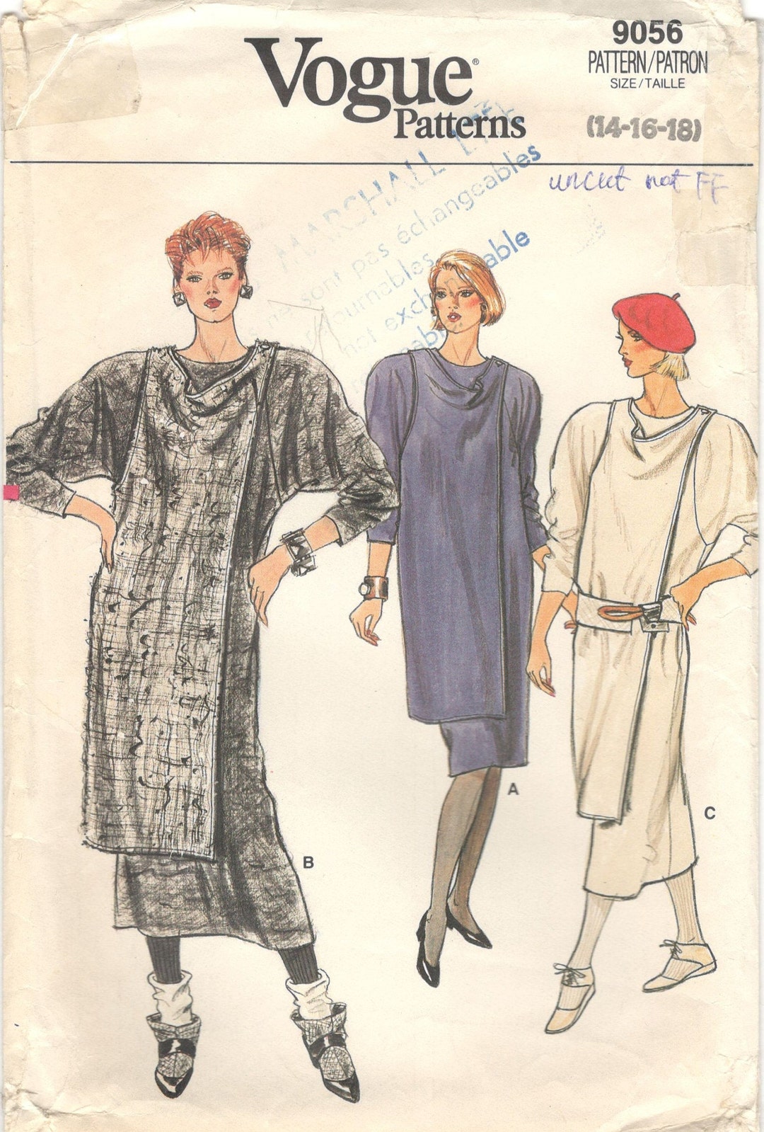 Vogue 9056 Sewing Pattern, Misses' Dress, Size 14-16-18. 90s Vintage ...