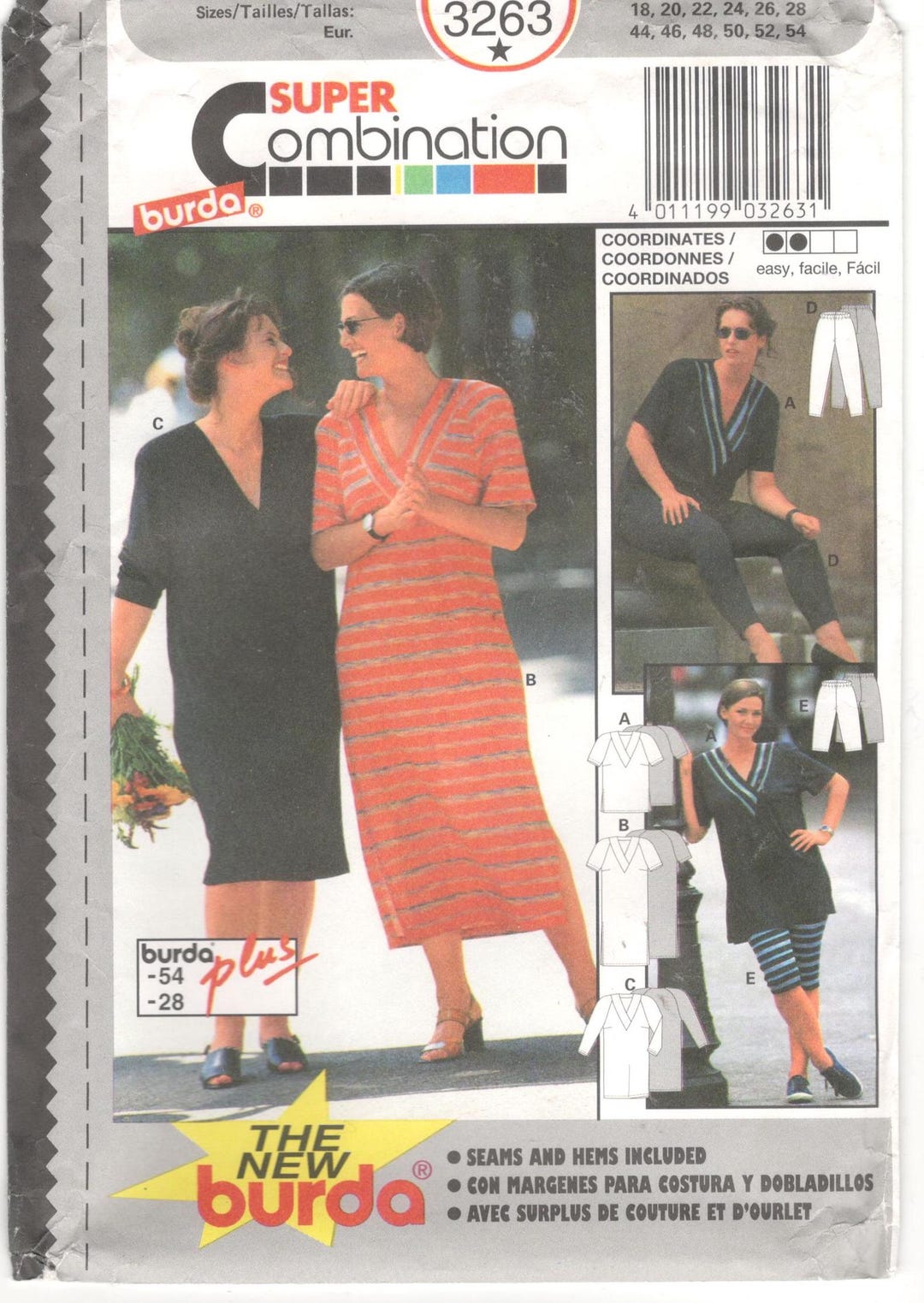 Burda 3262 Sewing Pattern, Super Combination Set of Pants Capri Shorts ...