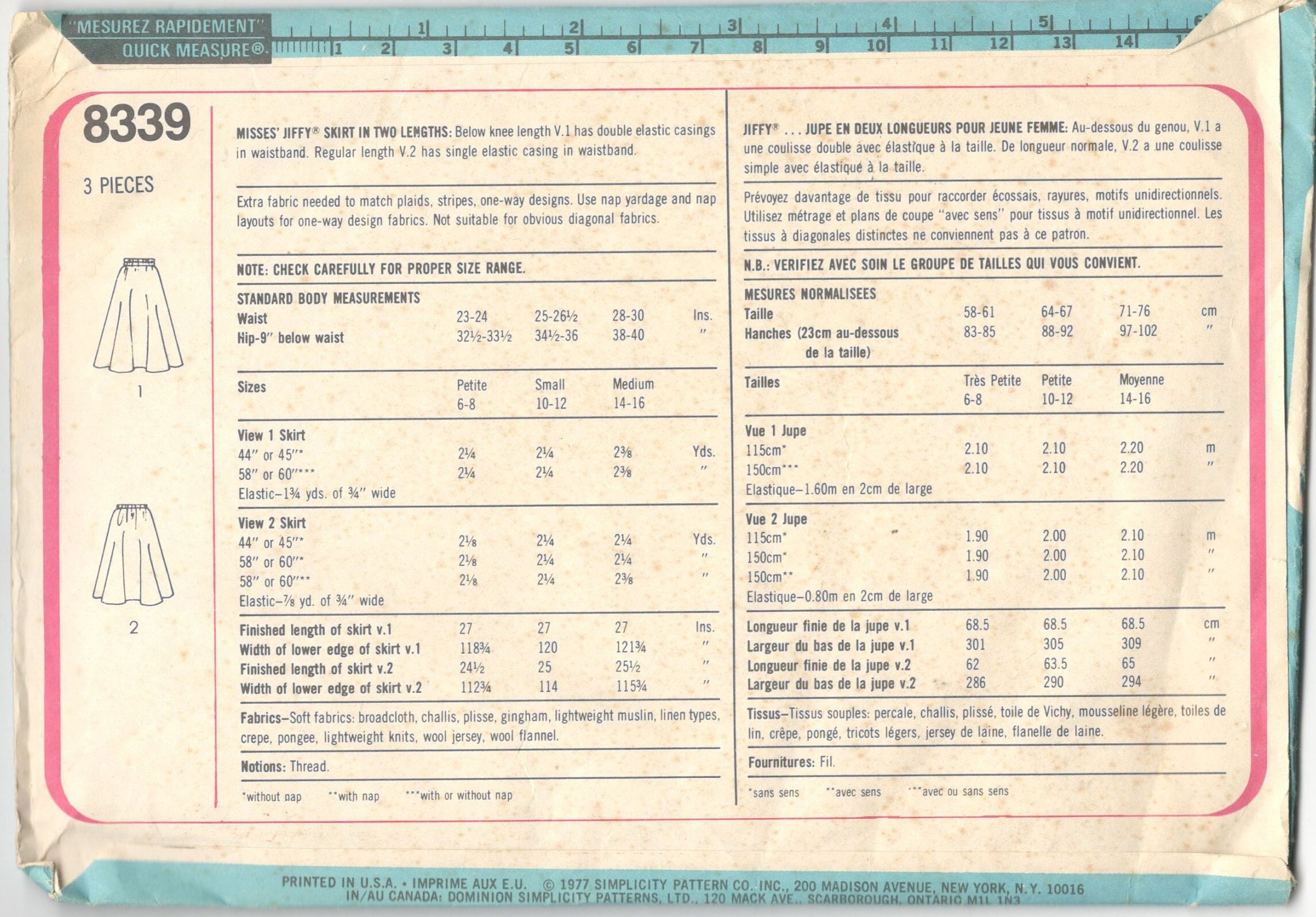 Simplicity 8339 Sewing Pattern Misses' Jiffy Skirt in Two - Etsy