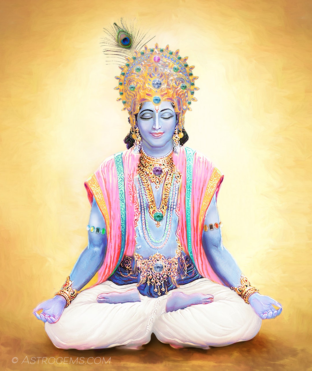 Radiant Krishna Meditating Surrounded by Golden Light. Fine Art Print ...