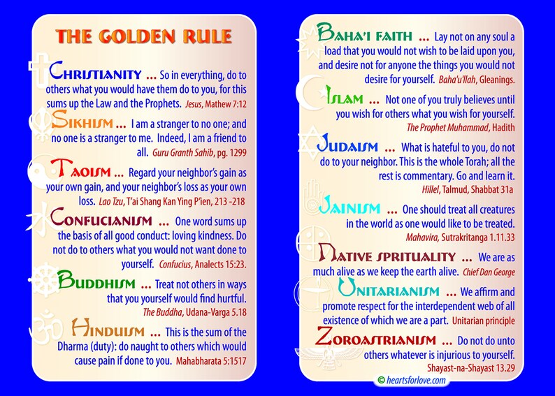 The Golden Rule According to Over a Dozen World Religions | Etsy