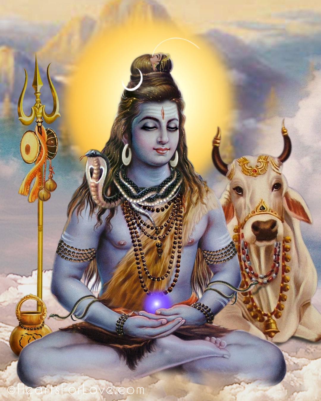 Lord Shiva Meditating With Nandi, the Divine Guardian, Fine Art Print ...