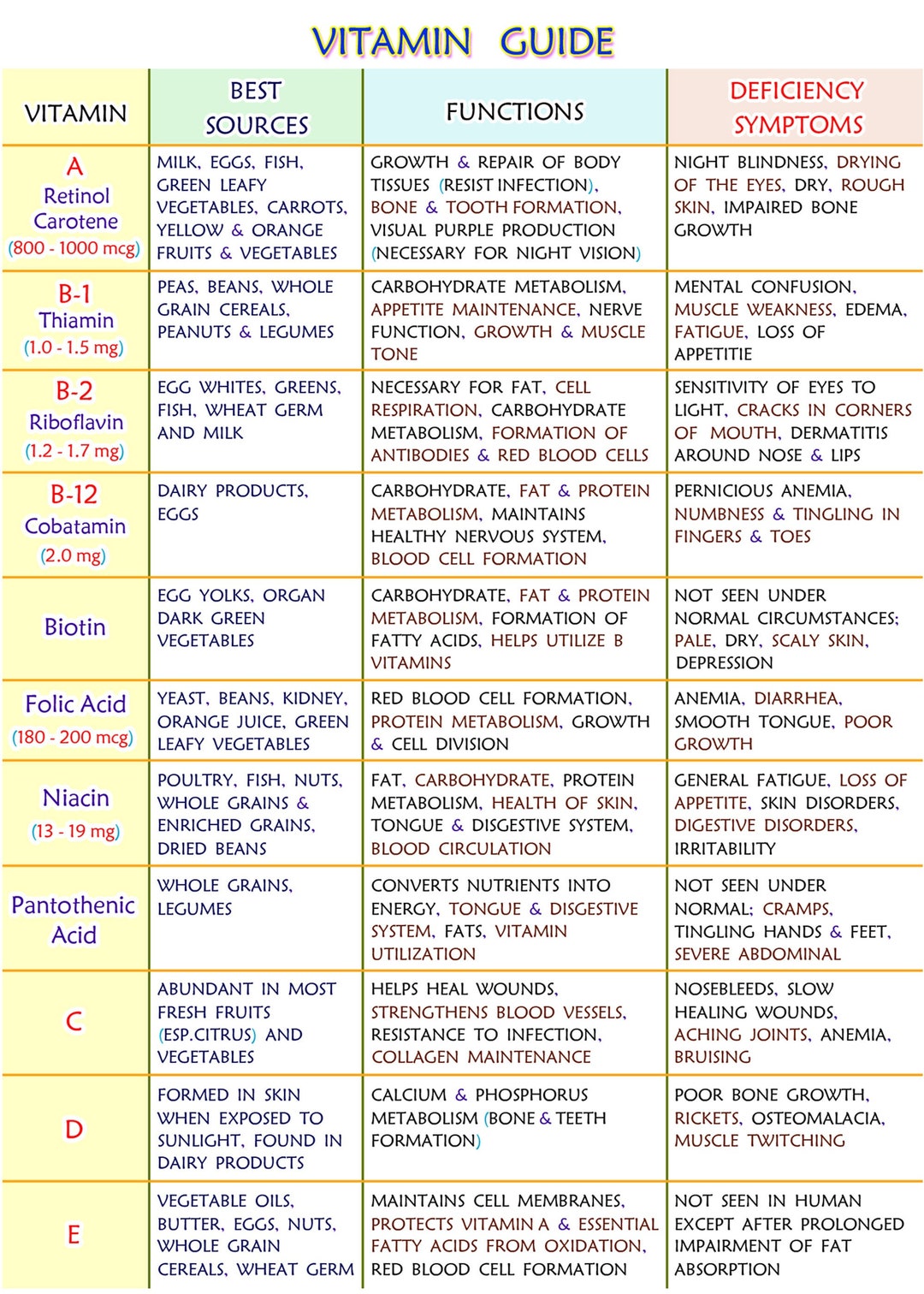 Vitamin Guide for Supporting Great Health, Print 5x7 - Etsy