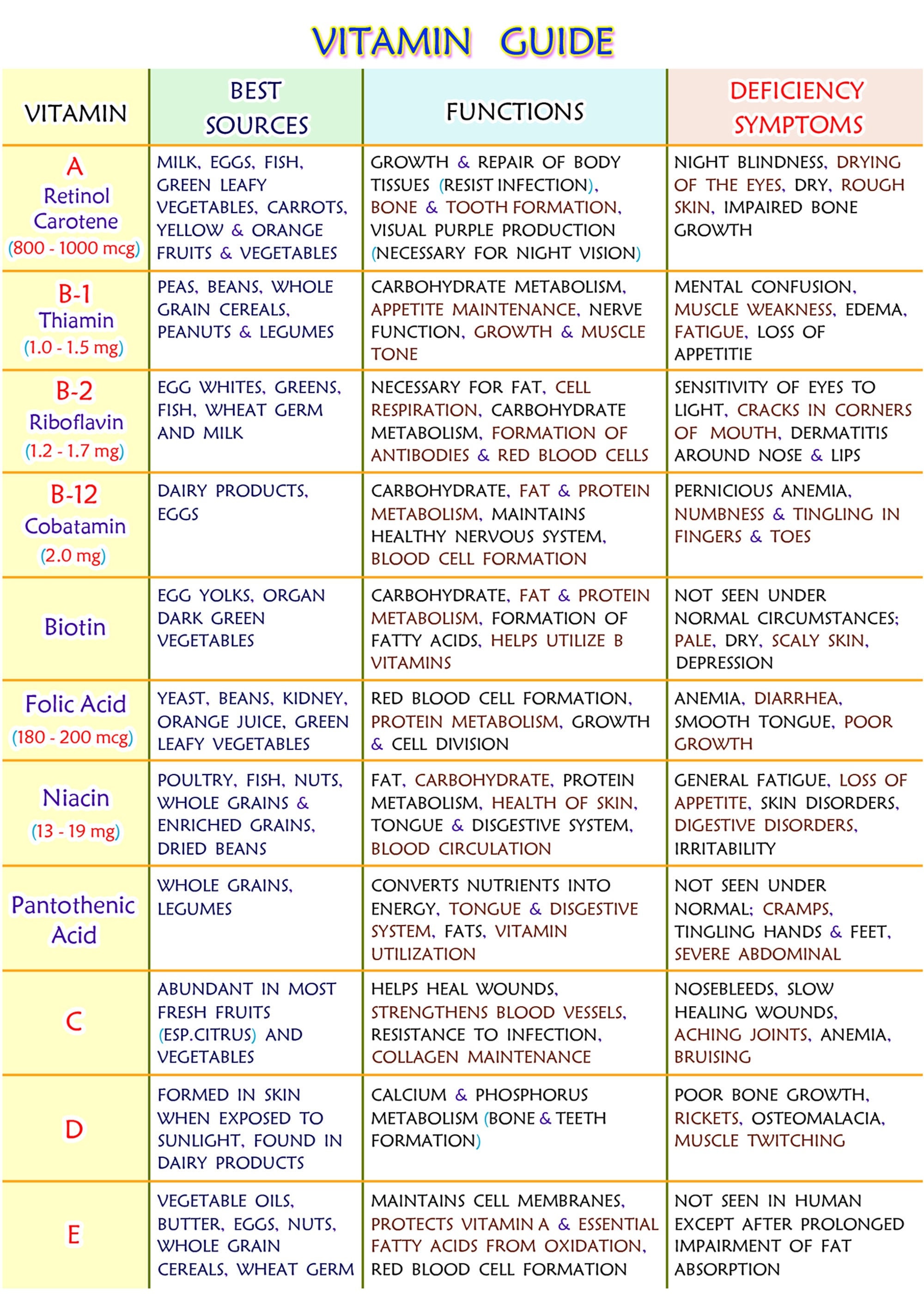 Vitamin Guide for Supporting Great Health, Print 5x7 - Etsy